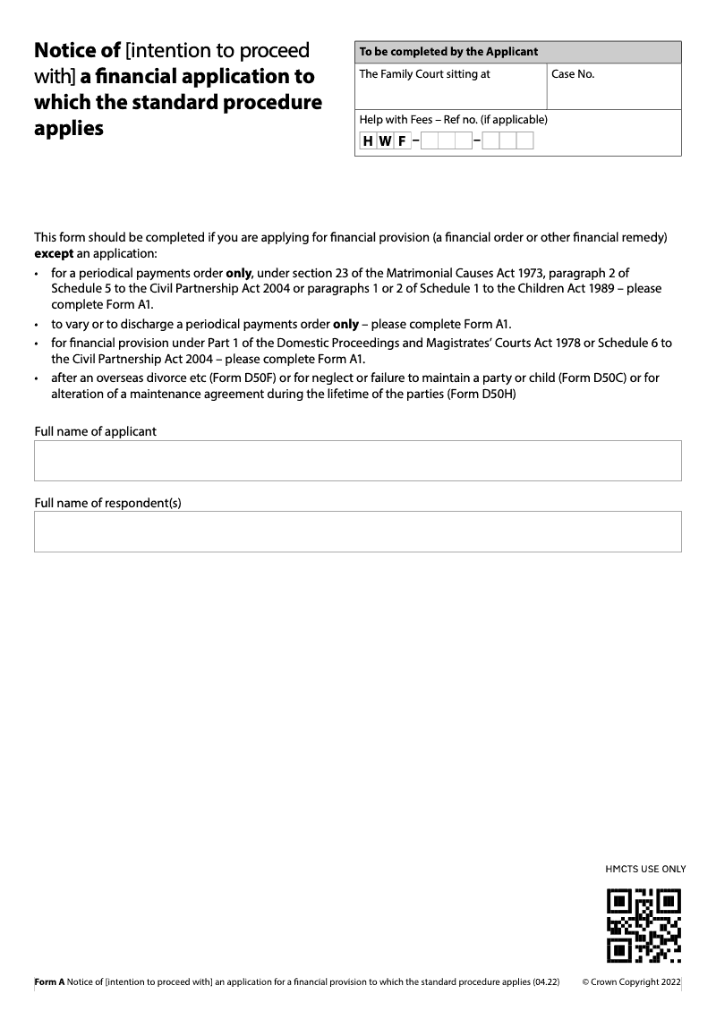 Form A Notice of [intention to proceed with] an application for a ...